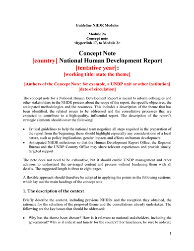 National Human Development Report Concept Note Template Human 