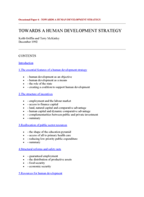 Towards a Human Development Strategy | Human Development Reports